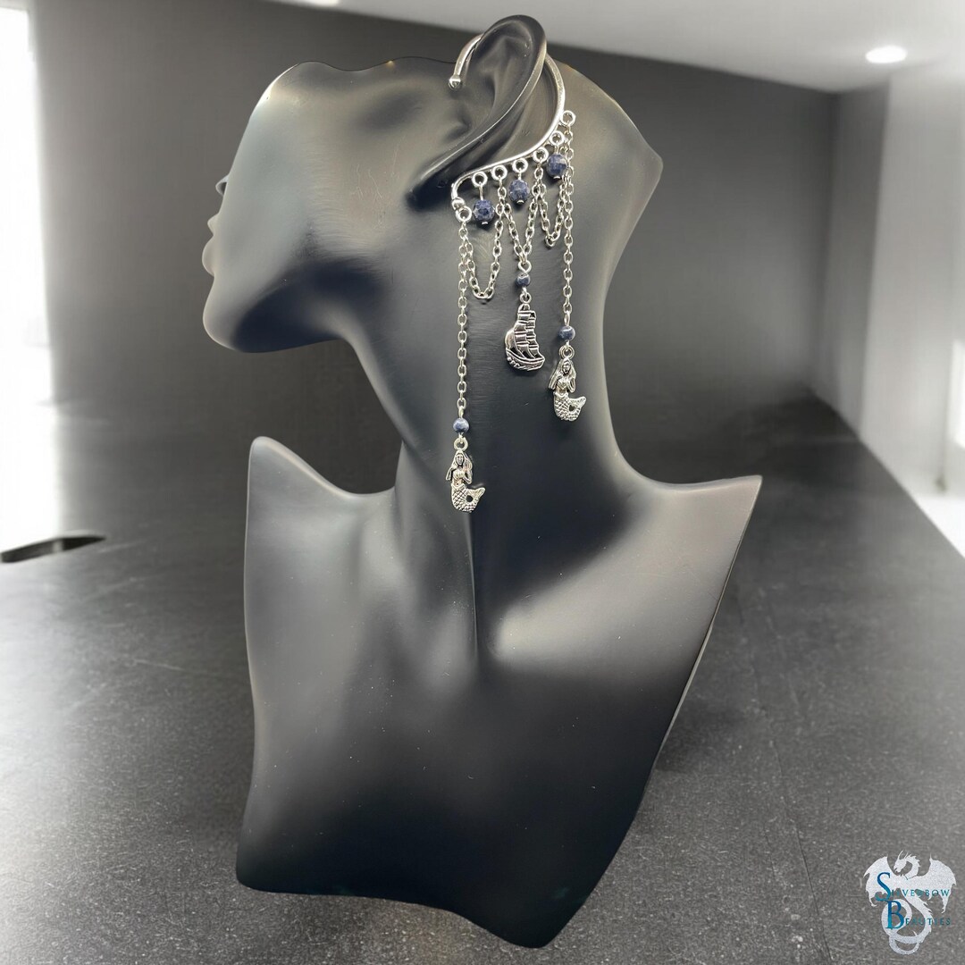 Blue Sapphire, Siren, & Pirate Ship Ear Cuffs Mermaid Fantasy Fairytale ...