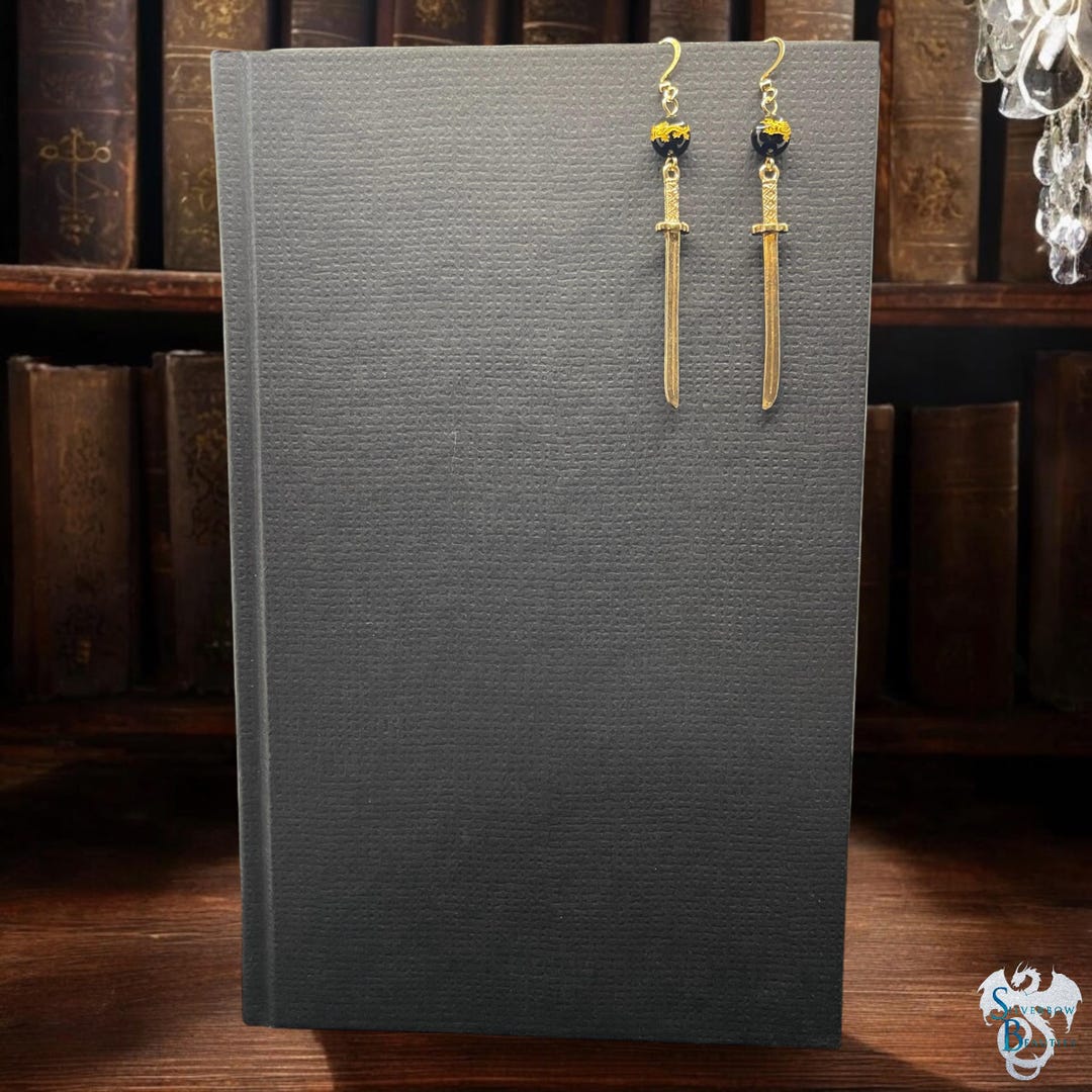 Black Onyx With Gold Dragon & Samurai Katana Sword Earrings ...
