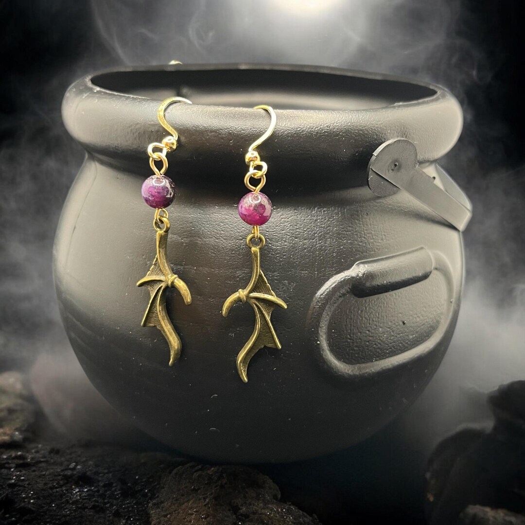 RARE Myanmar Ruby & Bat Wing Earrings, Spooky Gothic Witch Gemstone ...