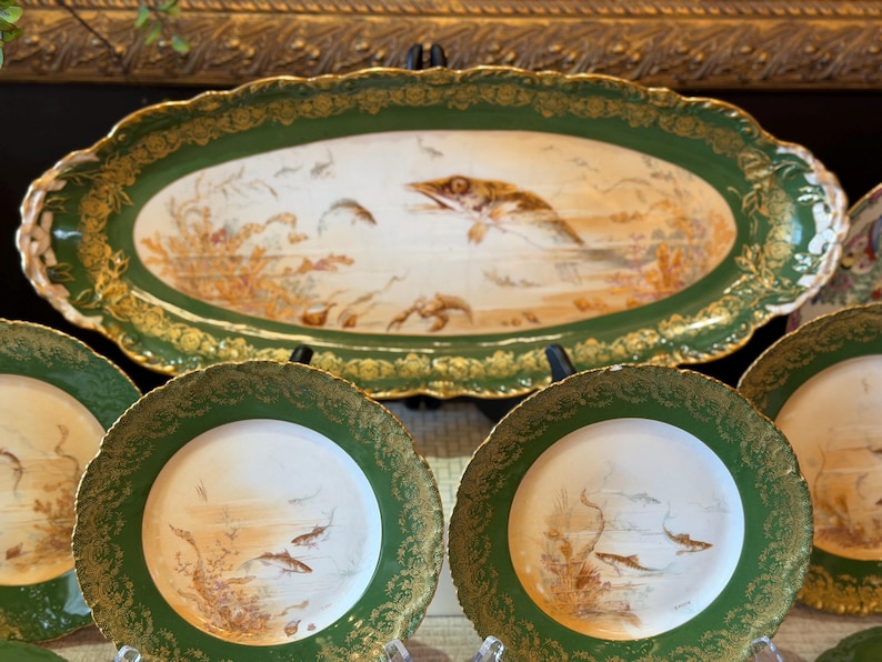 Antique Theodore Haviland Limoges Fish Set – Hand Painted & Signed ...