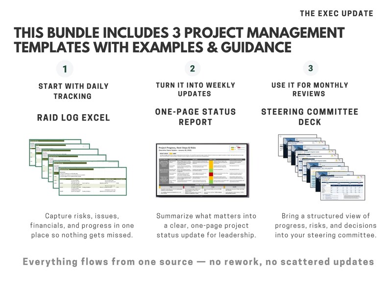 Project Management Bundle | RAID Log Excel + Executive Status Report ...
