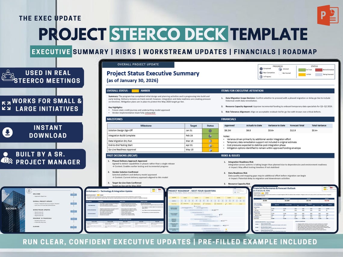 Steerco Deck Powerpoint Template | Executive Status Report + Project ...