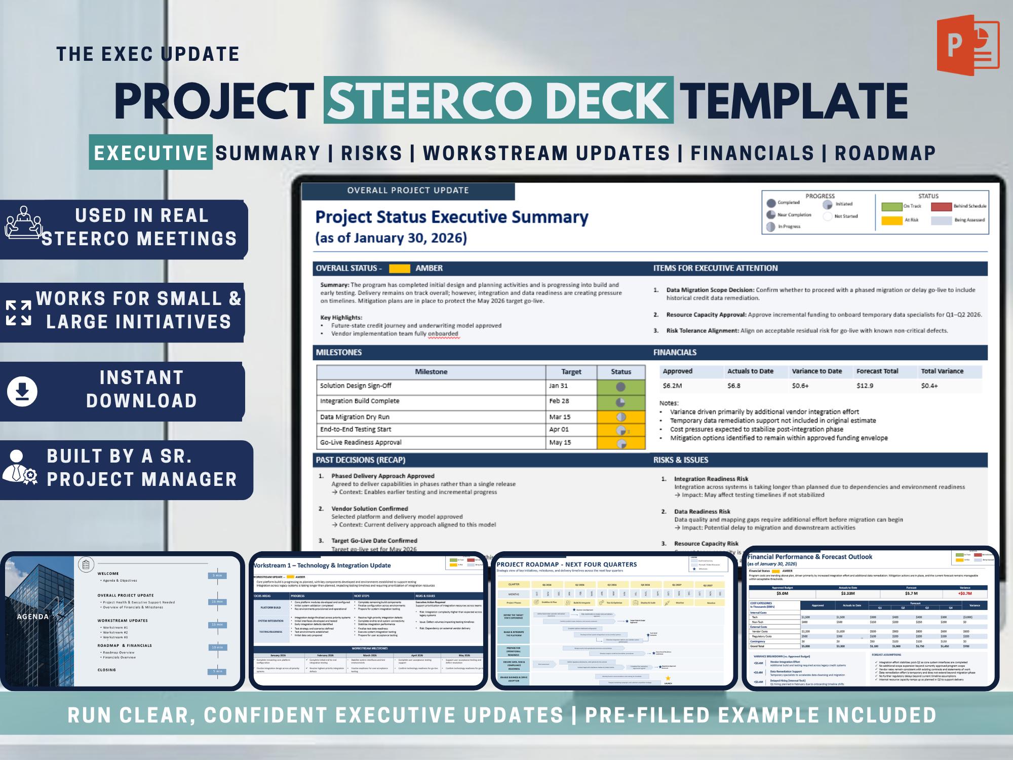 Steerco Deck Powerpoint Template | Executive Status Report + Project ...