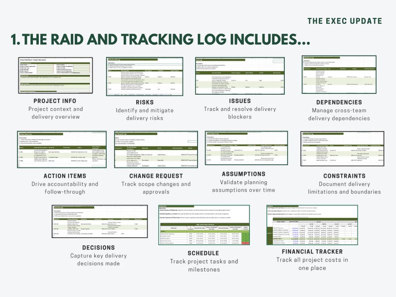 Project Management Bundle | RAID Log Excel + Executive Status Report ...