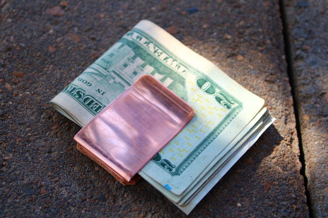 Handmade Leather & Copper Money Clip, Leather Blank Customizable Card ...