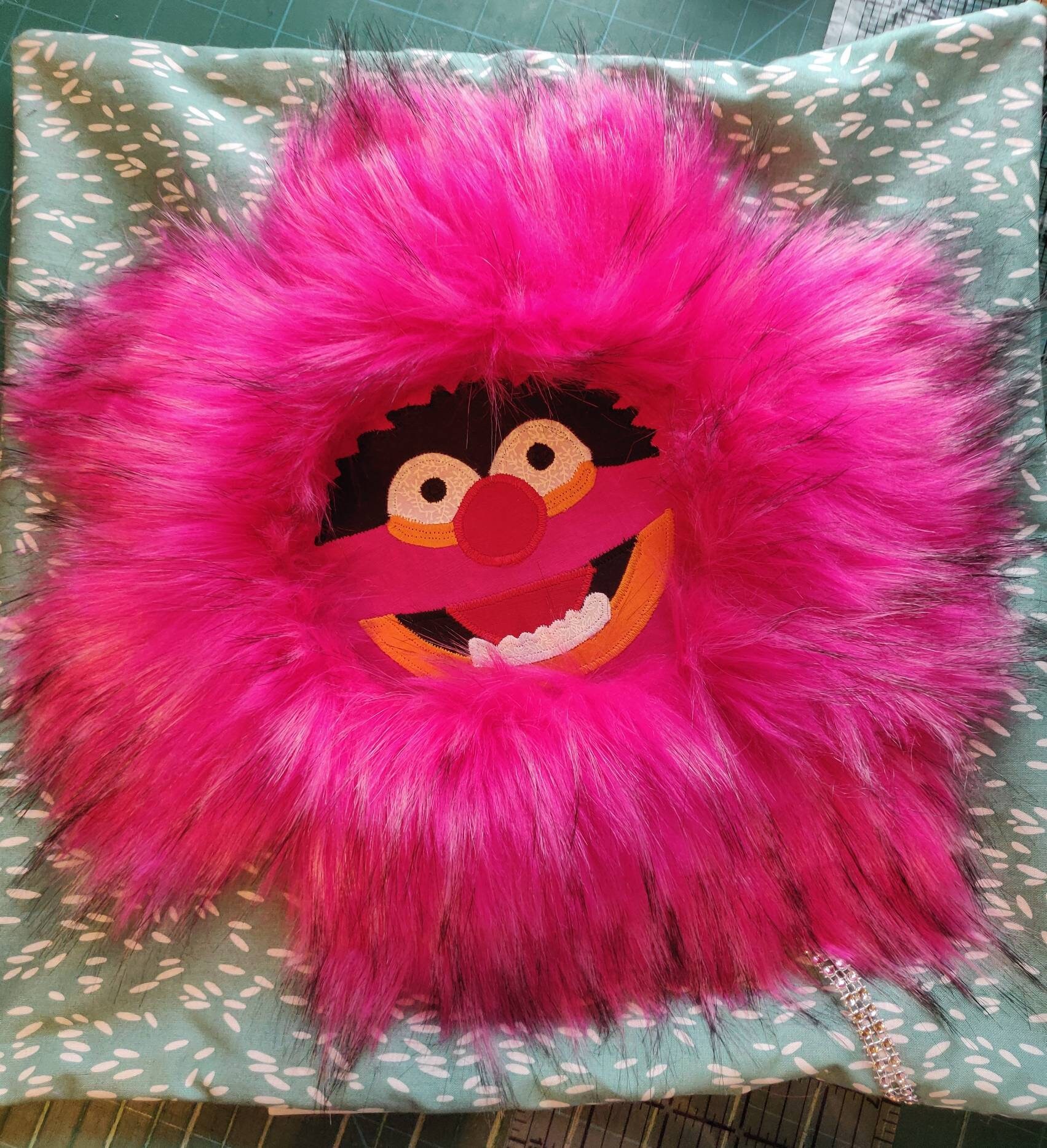 Animal Applique Muppets Pocket Pillow Sham With Bright Pink Faux Fur - Etsy