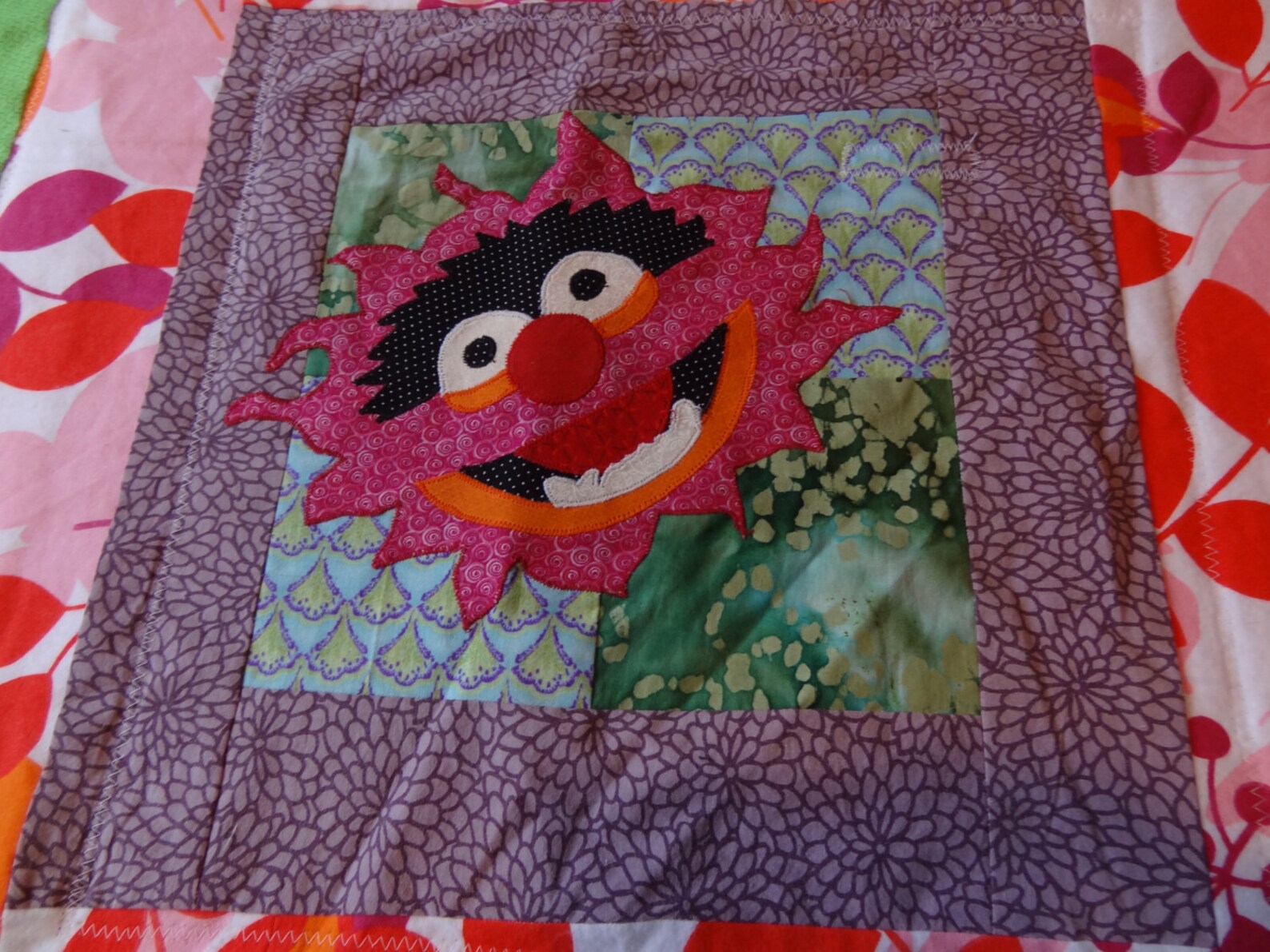Animal Muppet Quilted Blanket With Bright Happy Colors and Appliqued ...