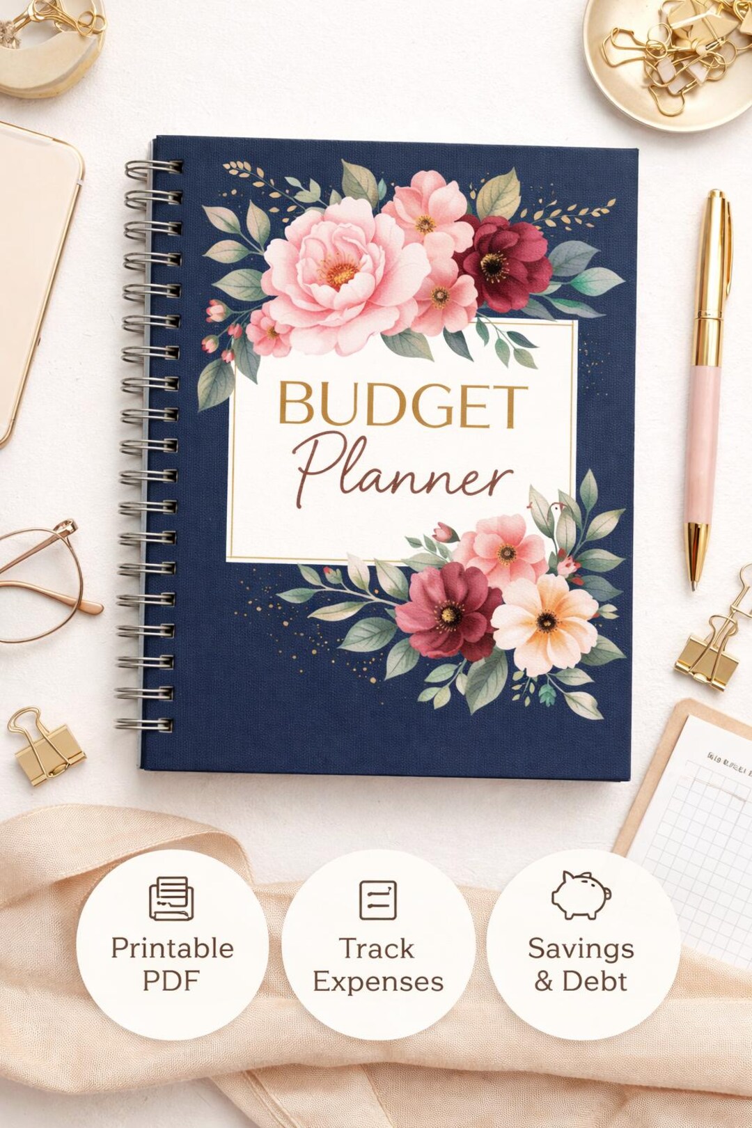 Floral Budget Planner Printable | Monthly Expense, Savings, Debt ...