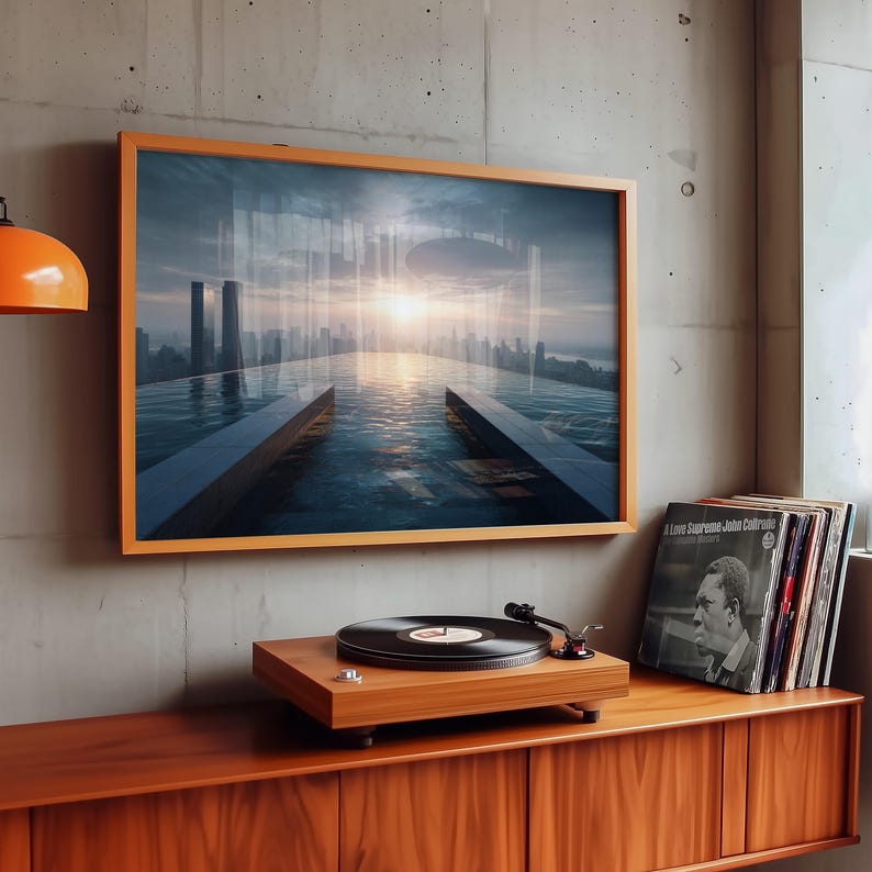 Infinity Pool Cityscape Large Poster - Modern Urban Rooftop View Wall ...