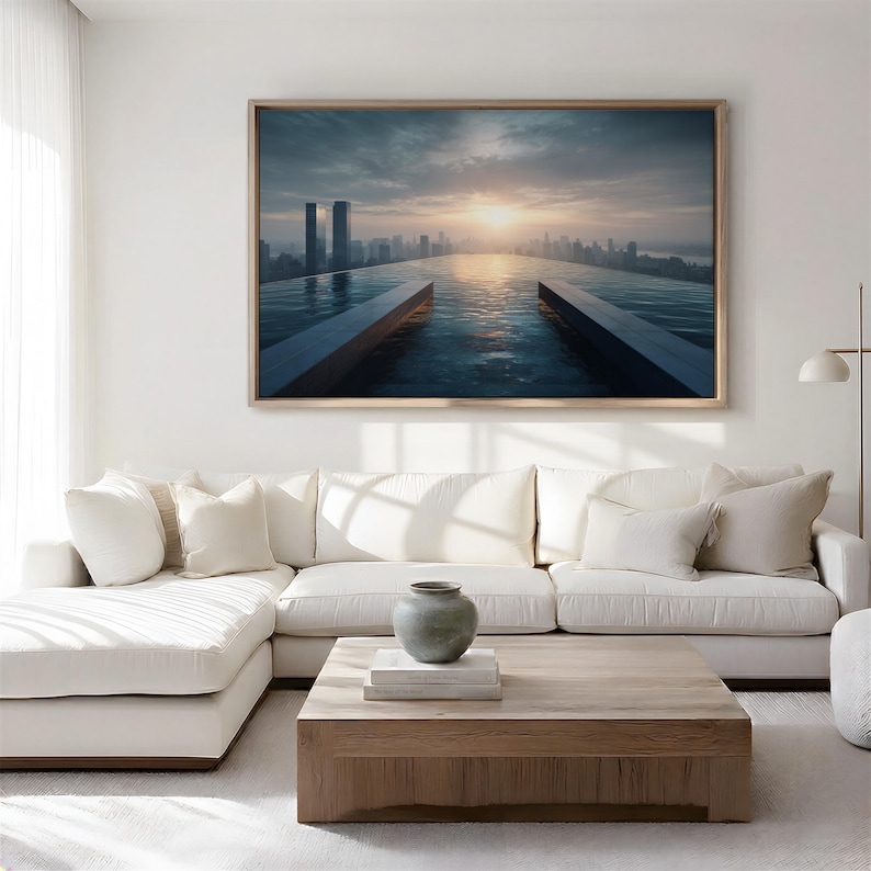 Infinity Pool Cityscape Large Poster - Modern Urban Rooftop View Wall ...