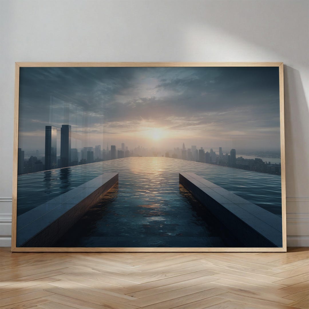 Infinity Pool Cityscape Large Poster - Modern Urban Rooftop View Wall ...