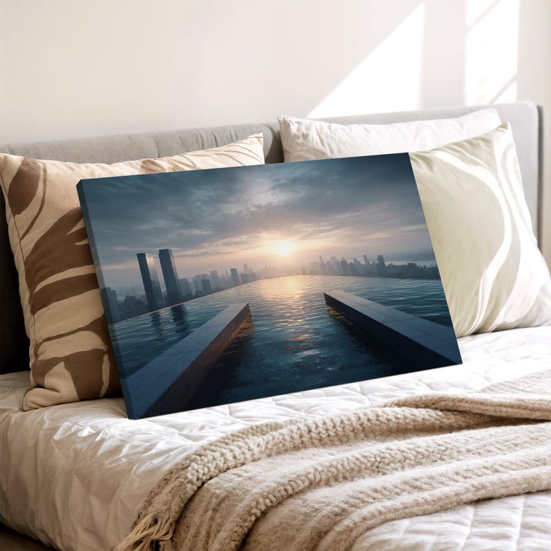 Infinity Pool Cityscape Large Poster - Modern Urban Rooftop View Wall ...