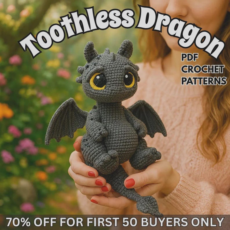 Toothless Crochet Pattern | Night Fury Crochet PDF | Nightfury Crochet ...