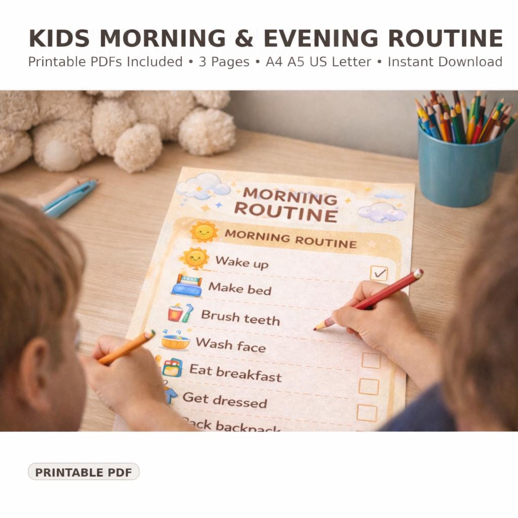 Kids Routine Chart Printable, Morning & Evening Checklist, Daily ...