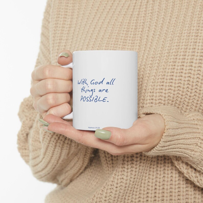 Christian Inspirational Mug Matthew 19:26 - Faith Coffee Mug - Bible ...