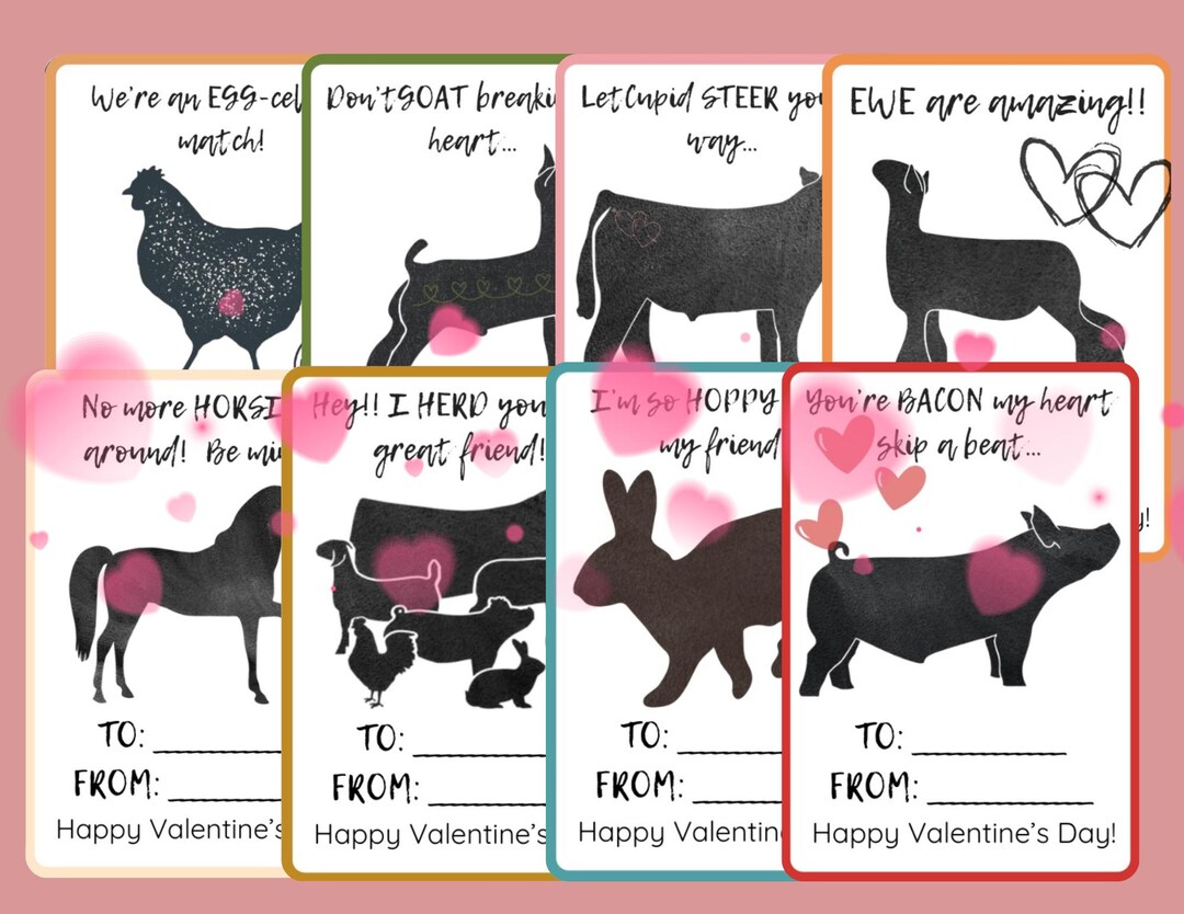 Farm Animal Valentine Cards | 4H FFA Classroom Valentines (instant ...