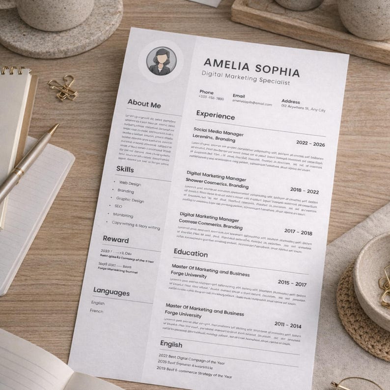 Modern Resume Template Canva, Professional CV Design (digital Download ...