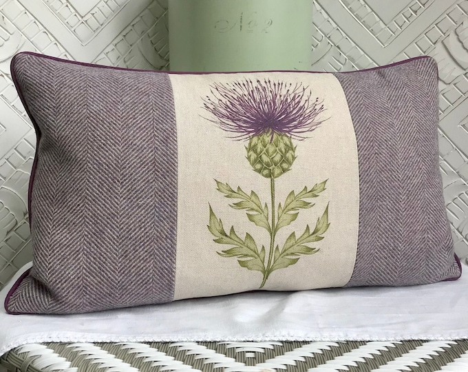 Plaid Thistle Cushion, Purple Tweed Pillow, Scottish Theme Centre Cushion Cover, Purple Wool ...