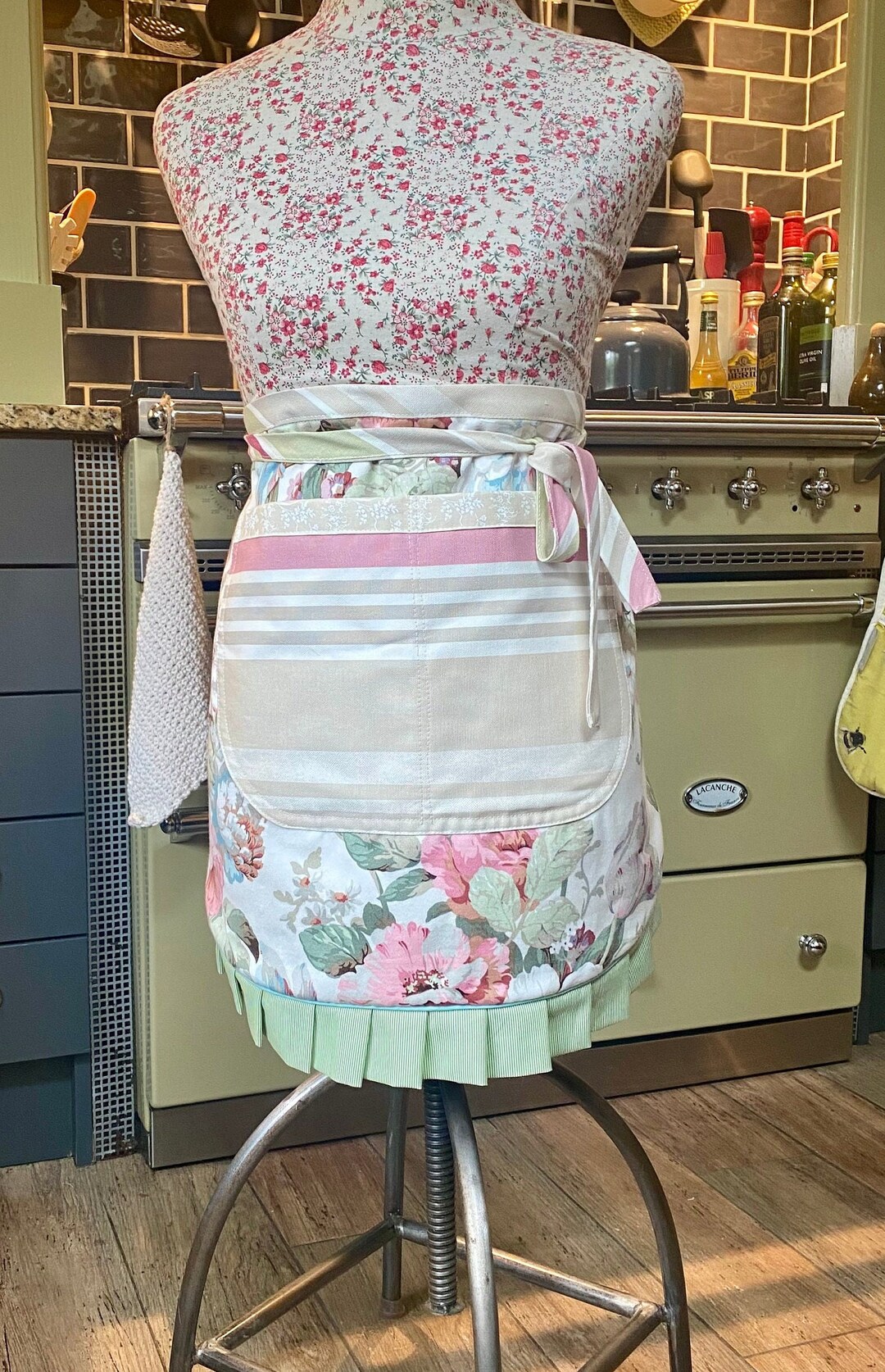A Ruffle Trim Half Apron Pinny in a Vintage Sanderson panular Floral ...