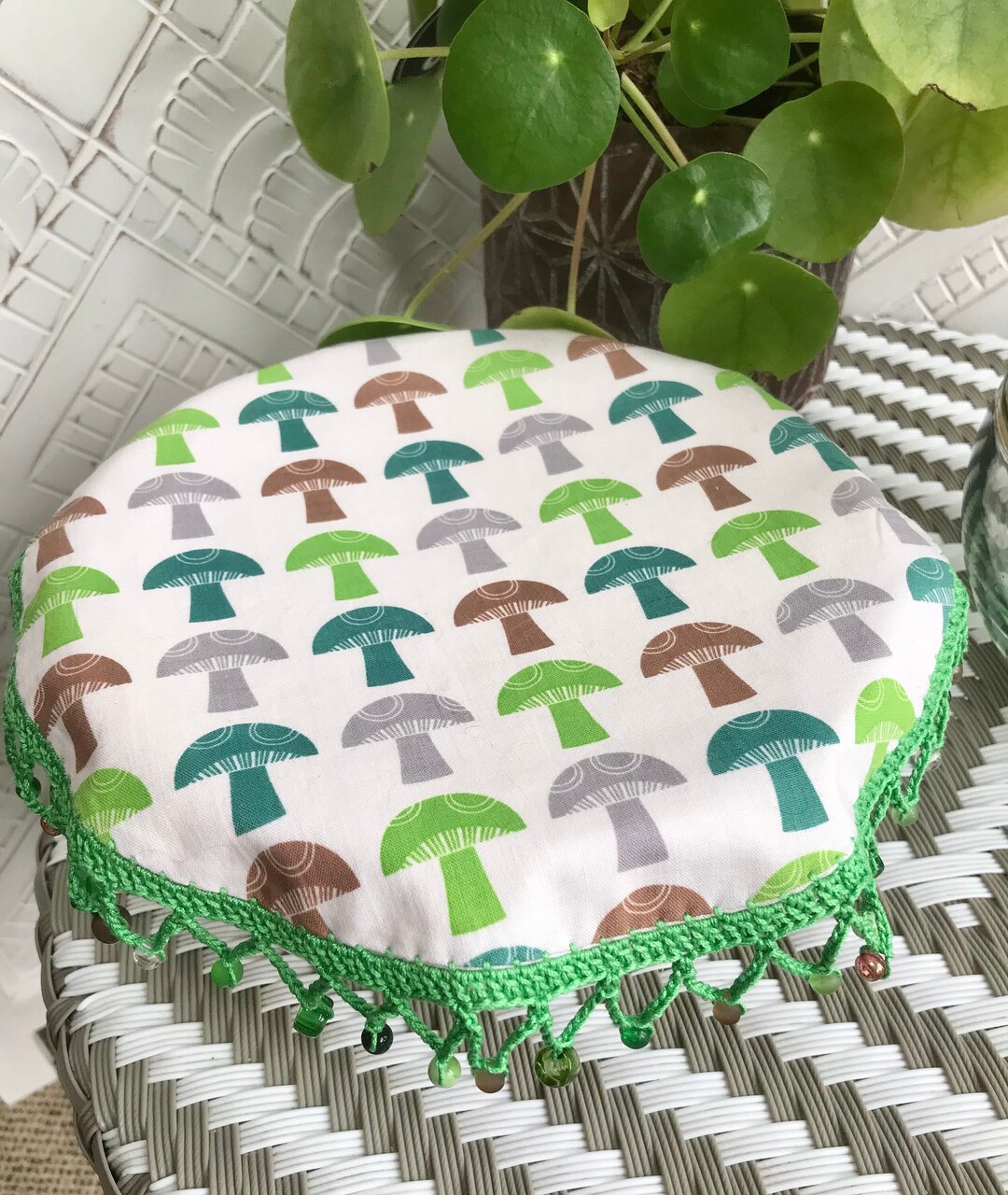 Toadstool Food Cover, Mushroom Cover, Funghi Theme Bead Crochet Food ...
