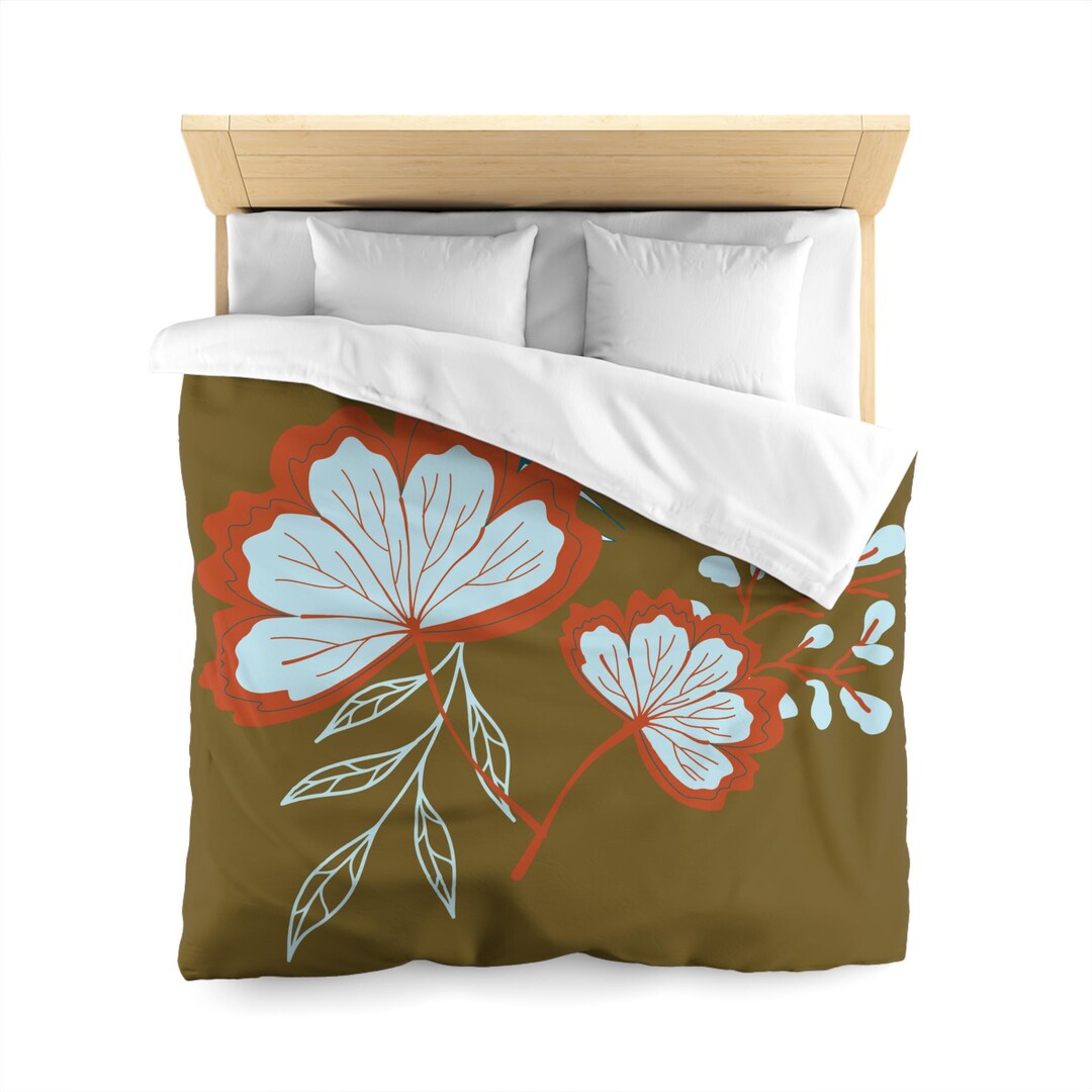 Modern Botanical Floral Duvet Cover, Abstract Line Art Flower Bedding ...