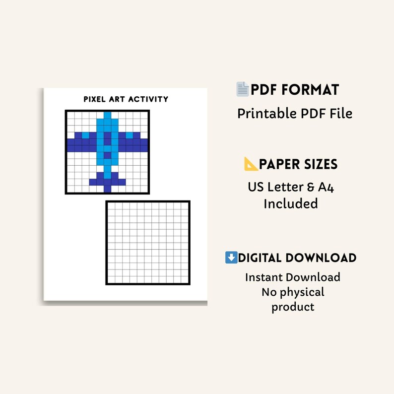 Pixel Art Worksheet for Kids, Color by Grid Printable, Preschool Fine ...