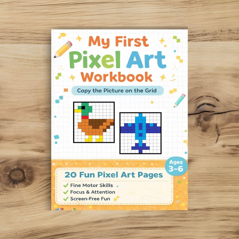 Pixel Art Worksheet for Kids, Color by Grid Printable, Preschool Fine ...