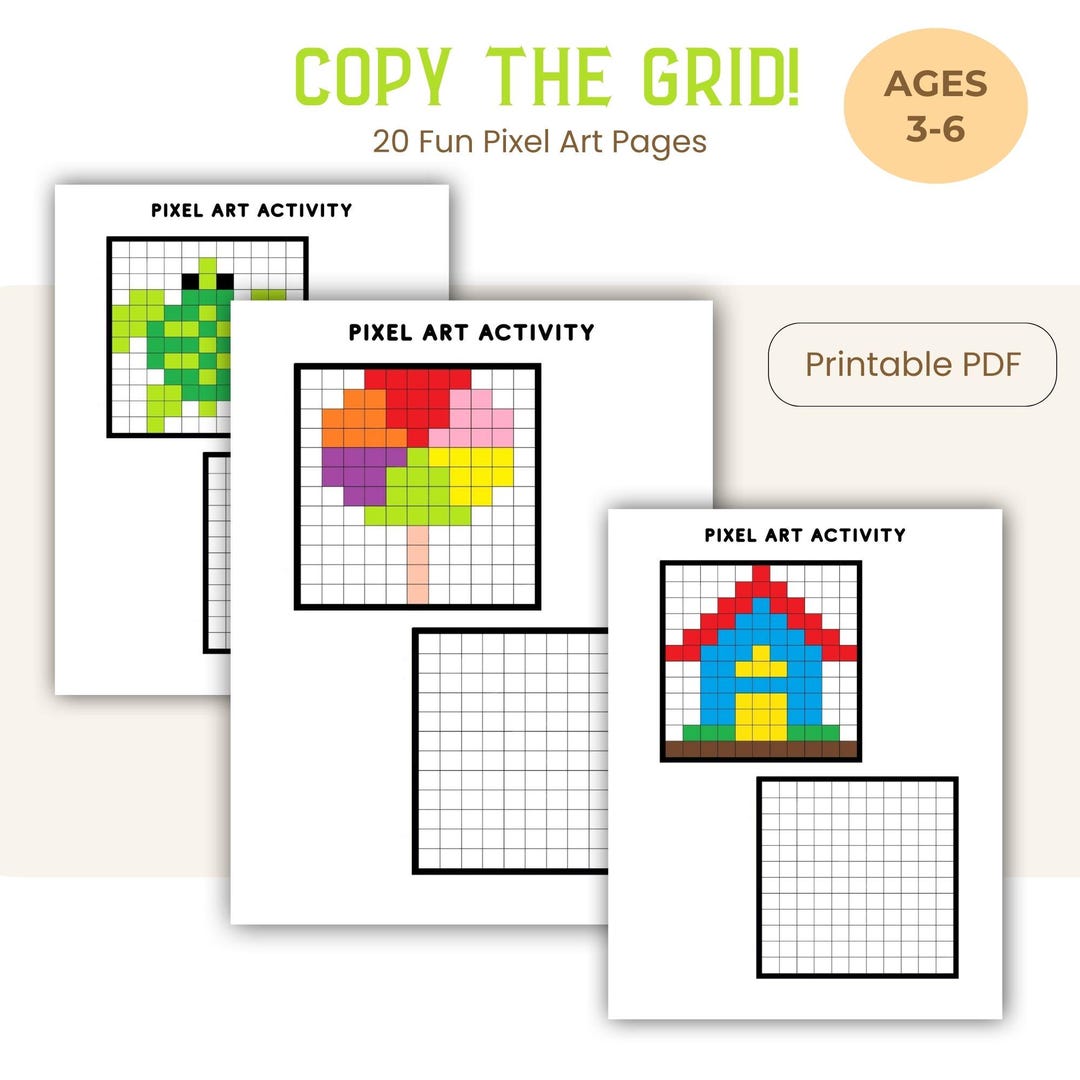 Pixel Art Worksheet for Kids, Color by Grid Printable, Preschool Fine ...