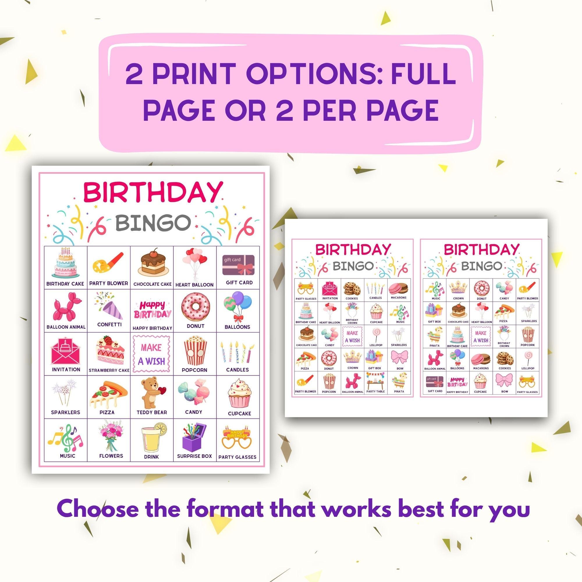 Birthday Bingo Game Printable for Kids - 30 Cards, 36 Calling Cards ...