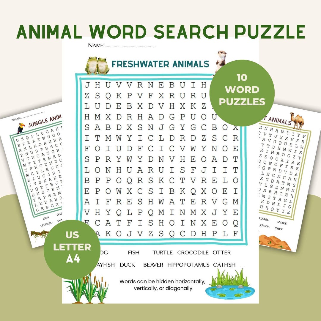 Animal Word Search Puzzle Pack for Kids | Printable Animal Worksheets ...