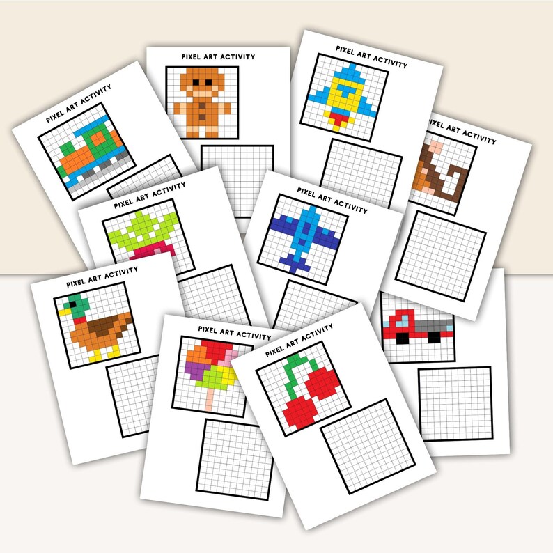 Pixel Art Worksheet for Kids, Color by Grid Printable, Preschool Fine ...