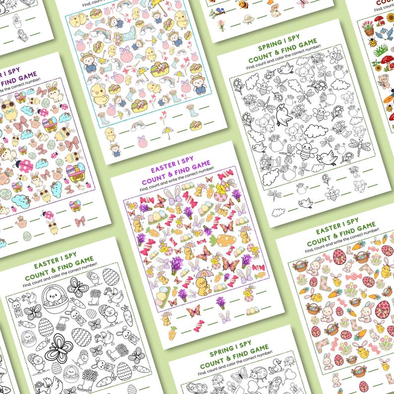 Spring Easter I Spy Printable Bundle, 20 Pages Kids Activity Pack, Find ...