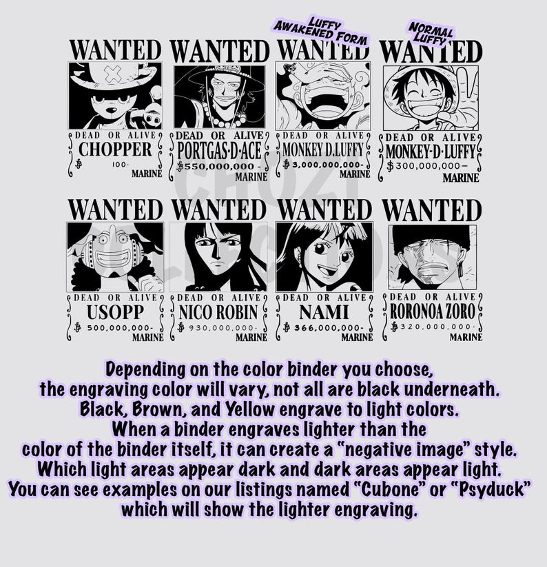 Wanted Poster One Piece Laser Engraved Card Binder, Made to Order ...