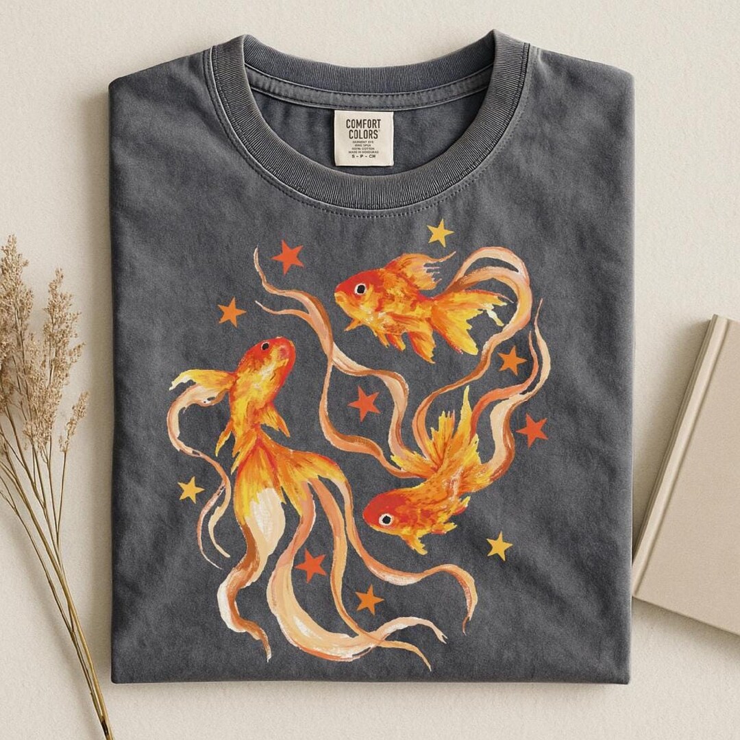 Celestial Fish PNG, Watercolor Swimming Goldfish and Orange Stars ...