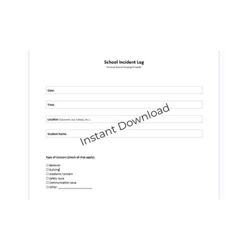 School Incident Log Printable | Parent Behavior Documentation ...
