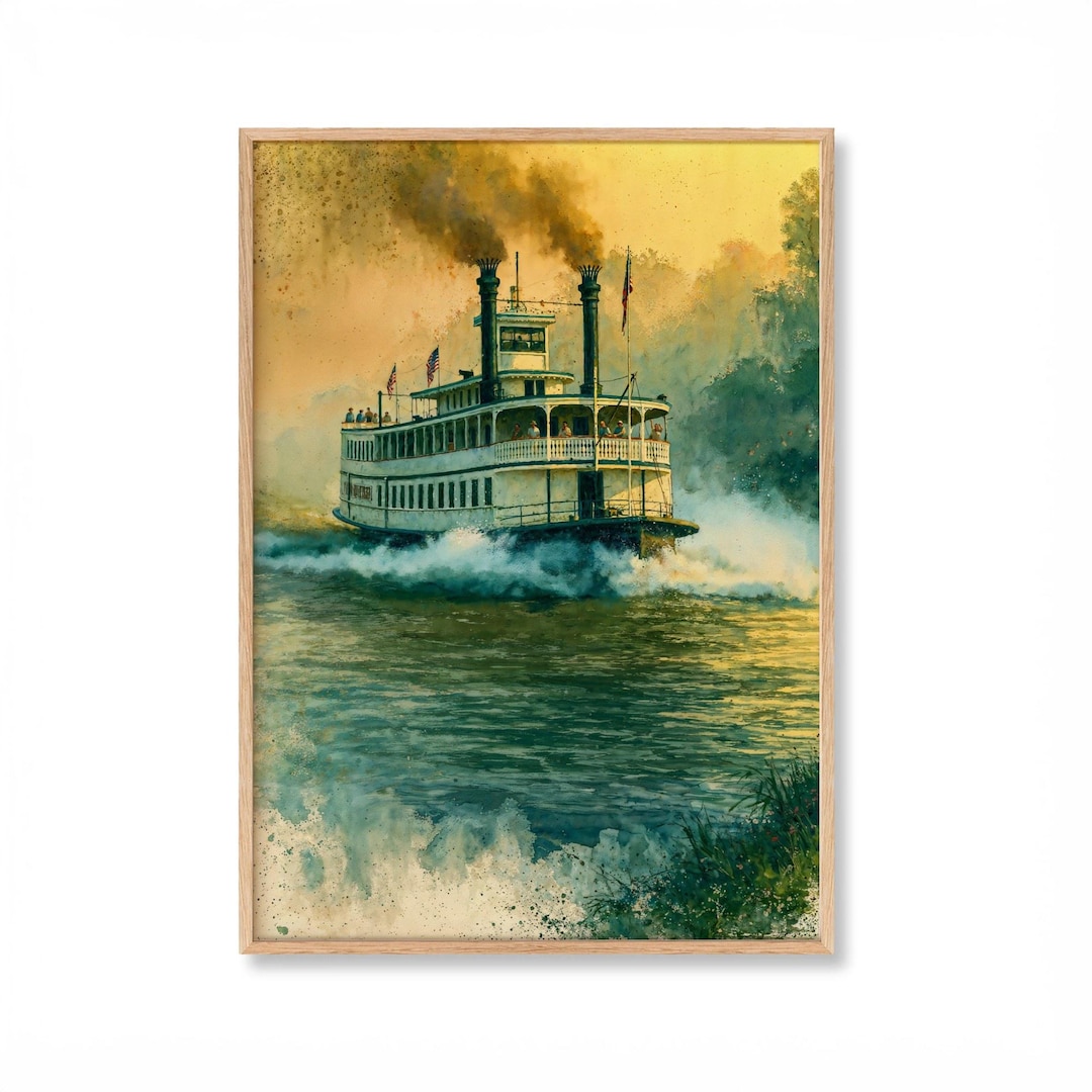 Mississippi Riverboat Watercolor Print | Paddlewheel Steamboat Wall Art ...