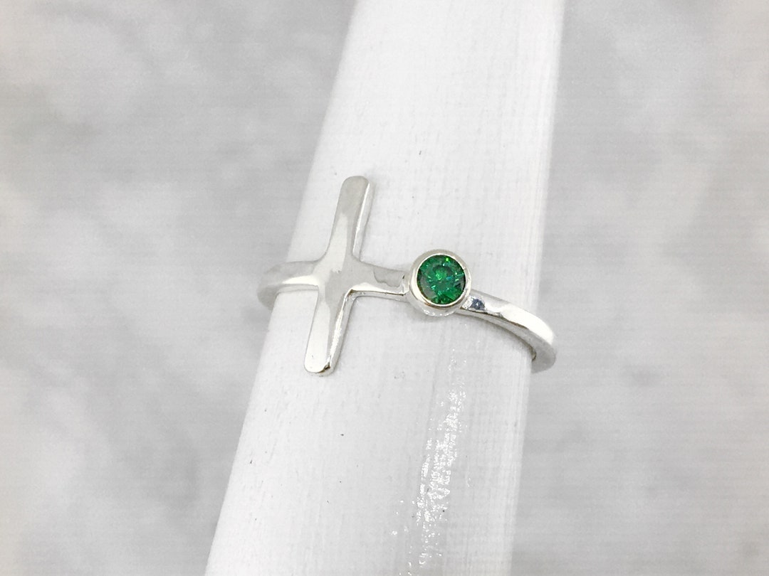 Sterling Silver Christian Purity Ring, Birthstone Cross Ring, Easter ...