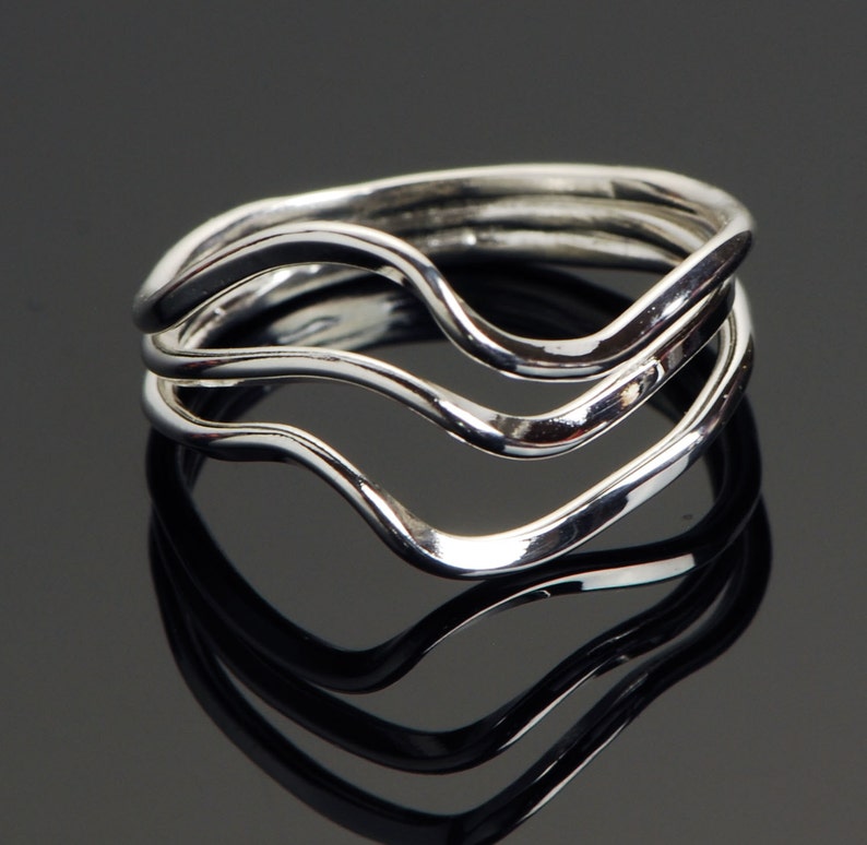Sterling Silver Triple Wave Ring Triple Band Ring Silver | Etsy
