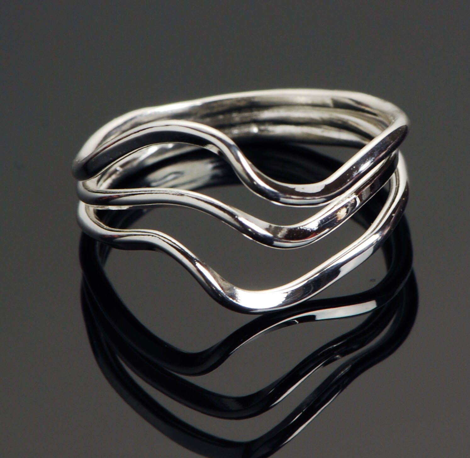 Sterling Silver Triple Wave Ring Triple Band Ring Silver | Etsy