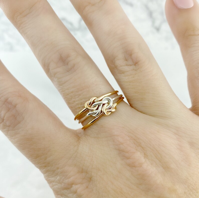 Two Tone Ring Triple Knot Ring Mixed Metal Love Knot Ring - Etsy