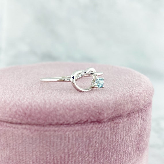 Love Knot Ring with a Birthstone Promise Ring for Her with a Birthstone March Birthstone Ring Etsy