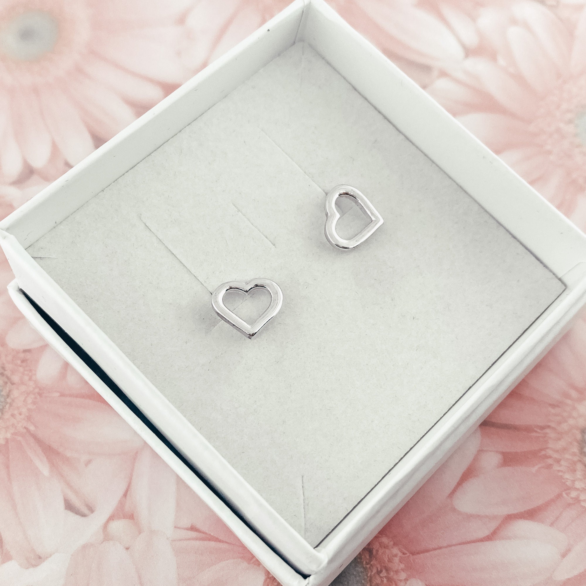 Sterling Silver Heart Earrings, Silver Stud Earring for Her, Heart ...