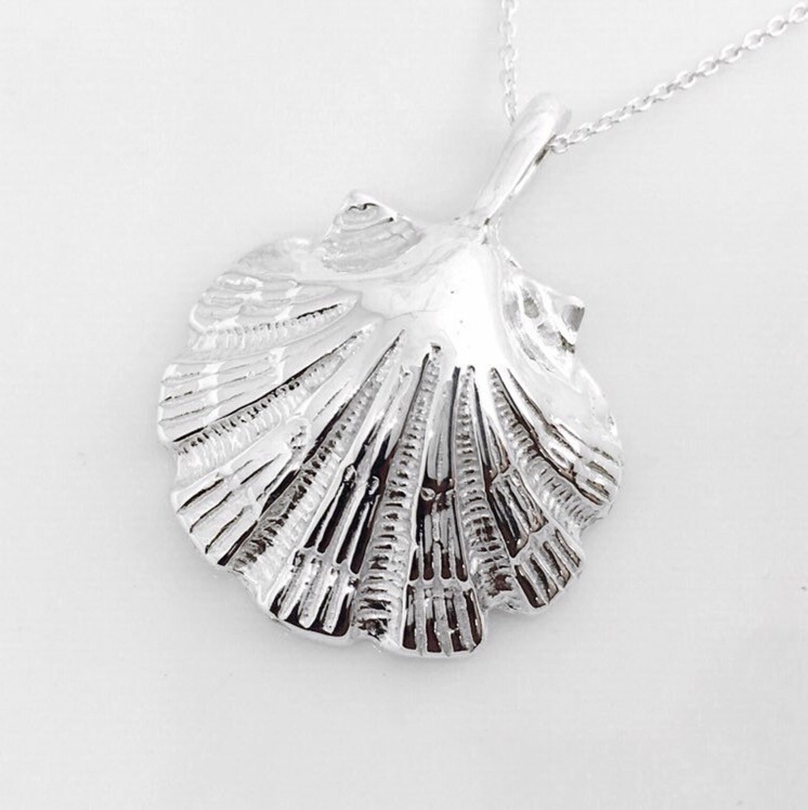 Sea Shell Necklace Silver Pendant Silver Shell Necklace | Etsy