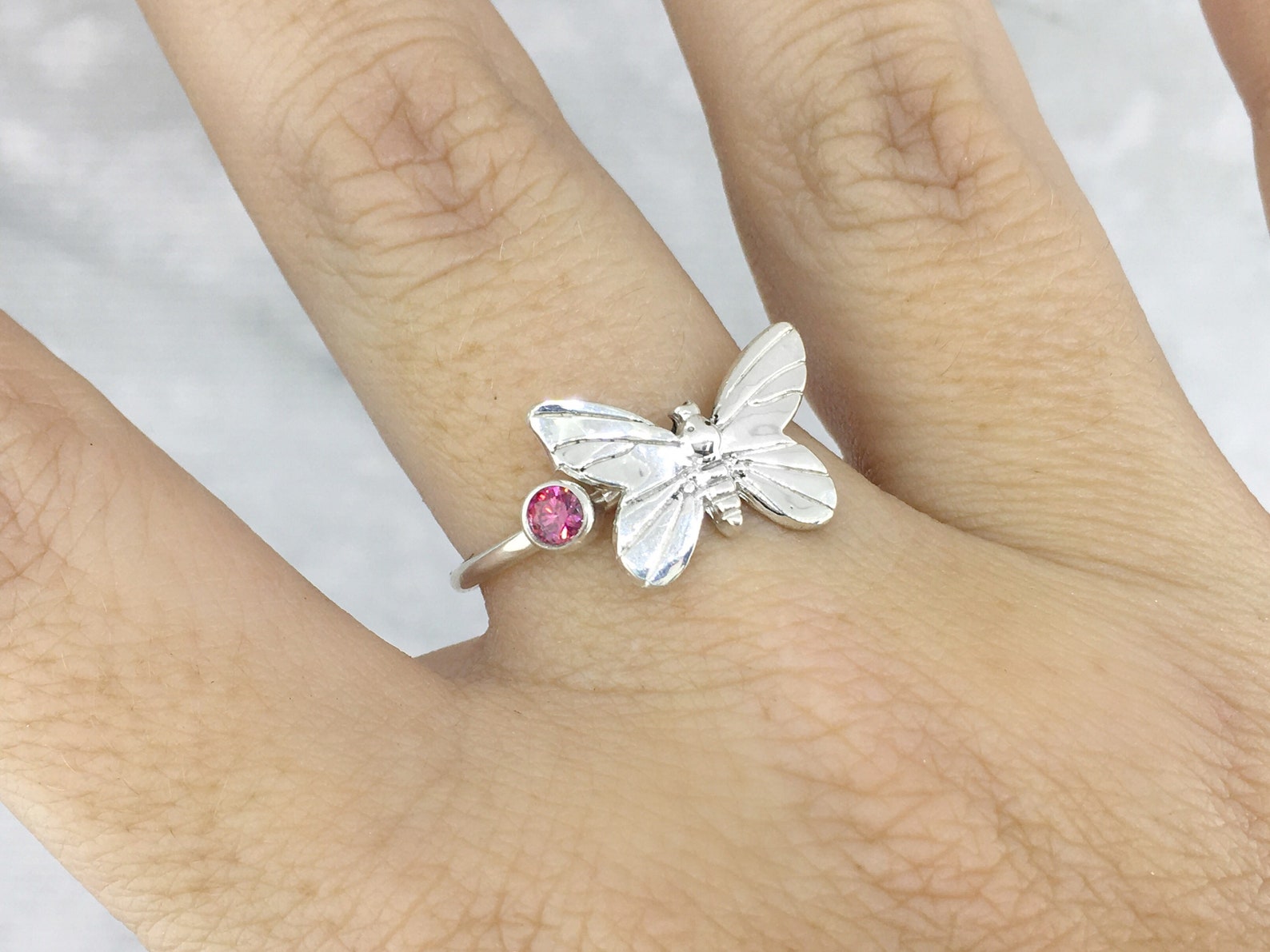 Silver Butterfly Ring With February Birthstone Purple Stone - Etsy