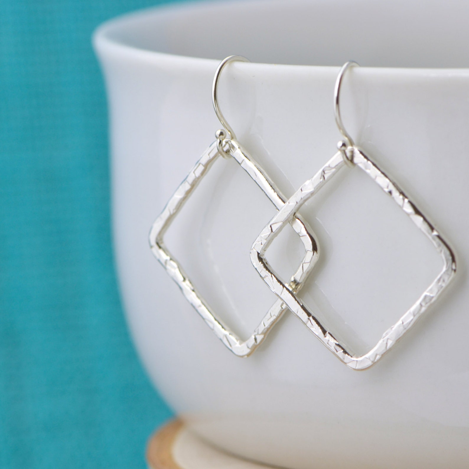 Silver Square Earrings Silver Dangle Earrings for Women | Etsy