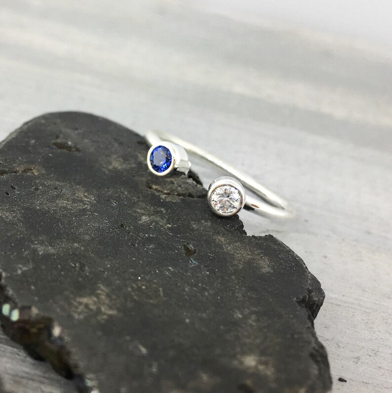 Dual Birthstone Ring, Open Two Stone Ring, Couples Promise Ring, Open ...