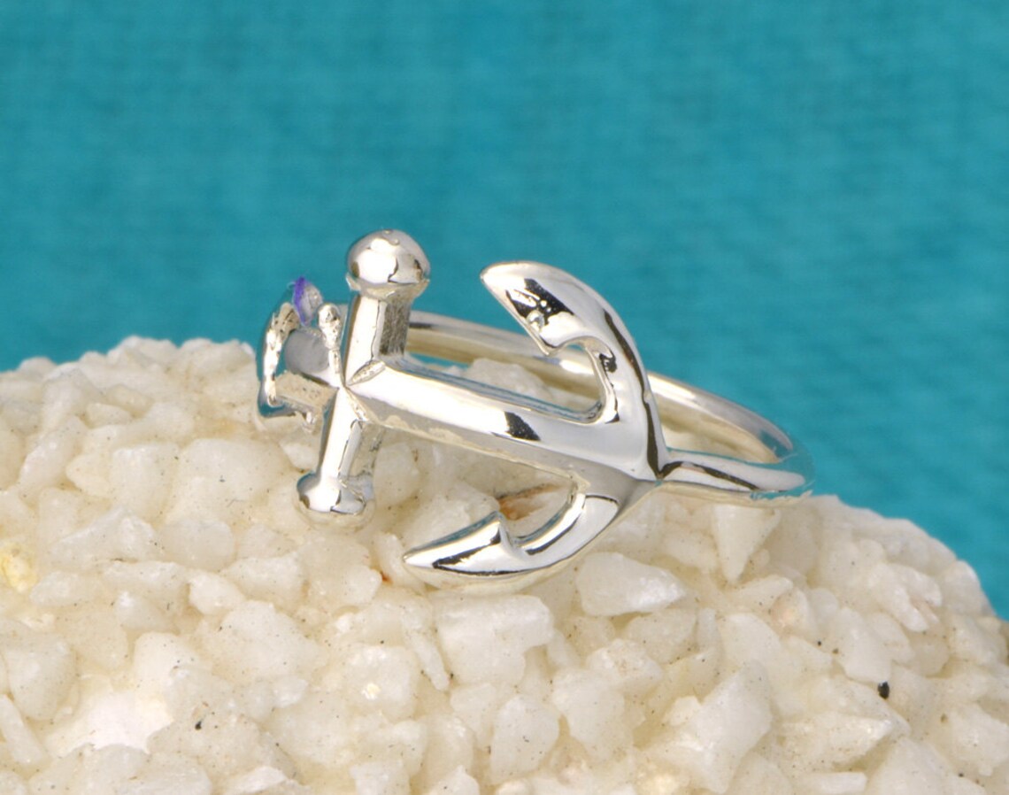 Anchor Ring Sterling Silver Anchor Sideways Anchor Ring | Etsy