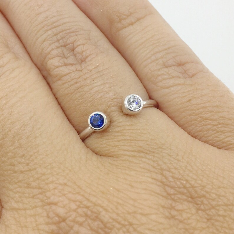 Dual Birthstone Ring, Open Two Stone Ring, Couples Promise Ring, Open ...