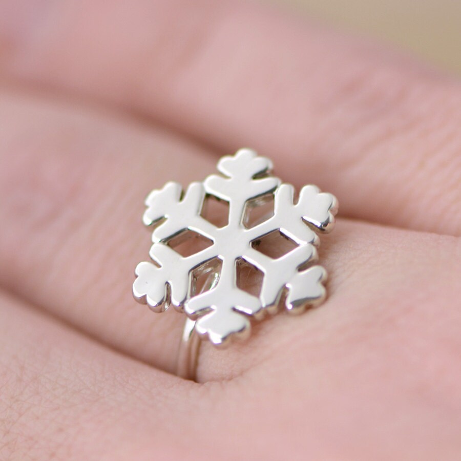 Snowflake Ring Sterling Silver Snowflake Jewelry Winter - Etsy