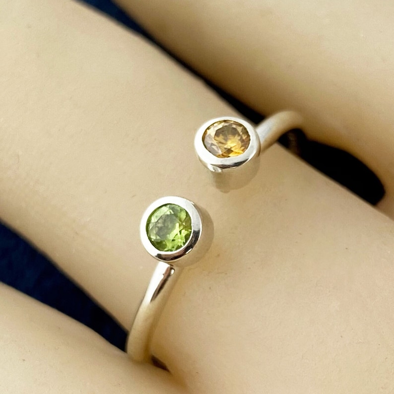 Dual Birthstone Ring, Open Two Stone Ring, Couples Promise Ring, Open ...